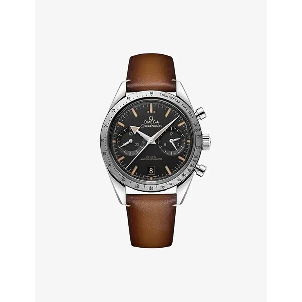 Omega Speedmaster Stainless Steel And Leather Chronograph Watch - Black