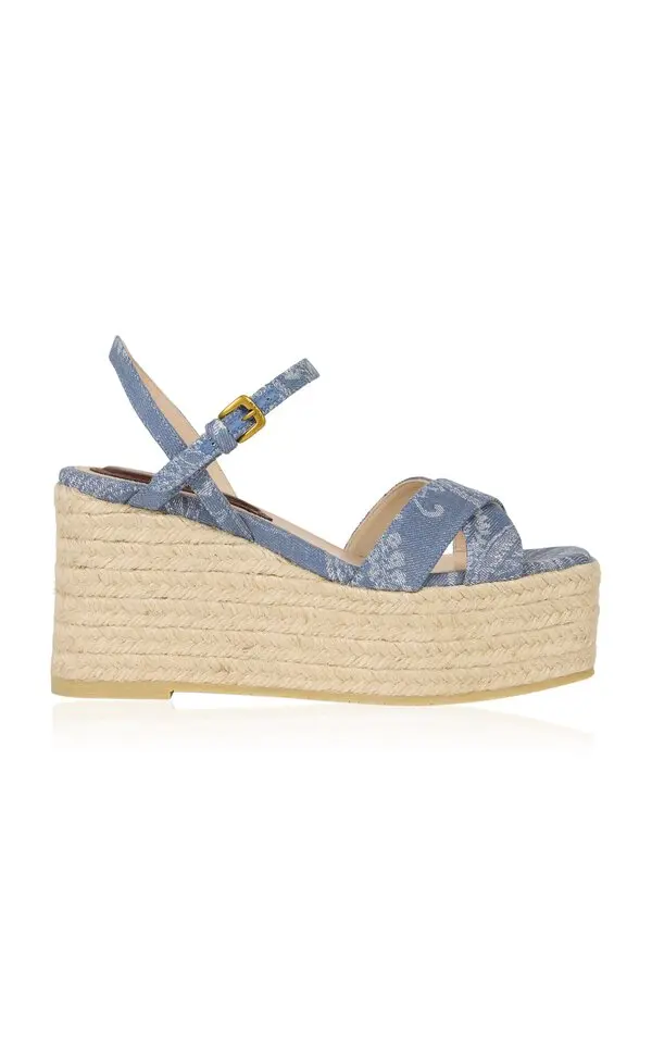 Etro Suede Arnica Print Fondo Wedge - Multi