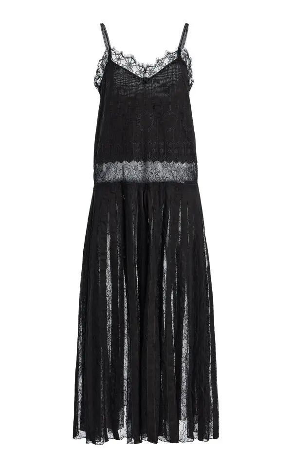 Brandon Maxwell Rooney Embroidered Lace Cotton Midi Slip Dress - Black