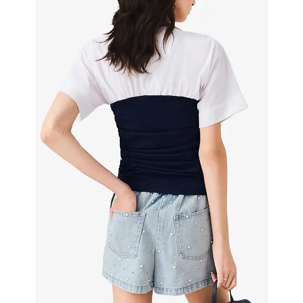 Maje Contrast-panel Pleated Stretch-jersey Top