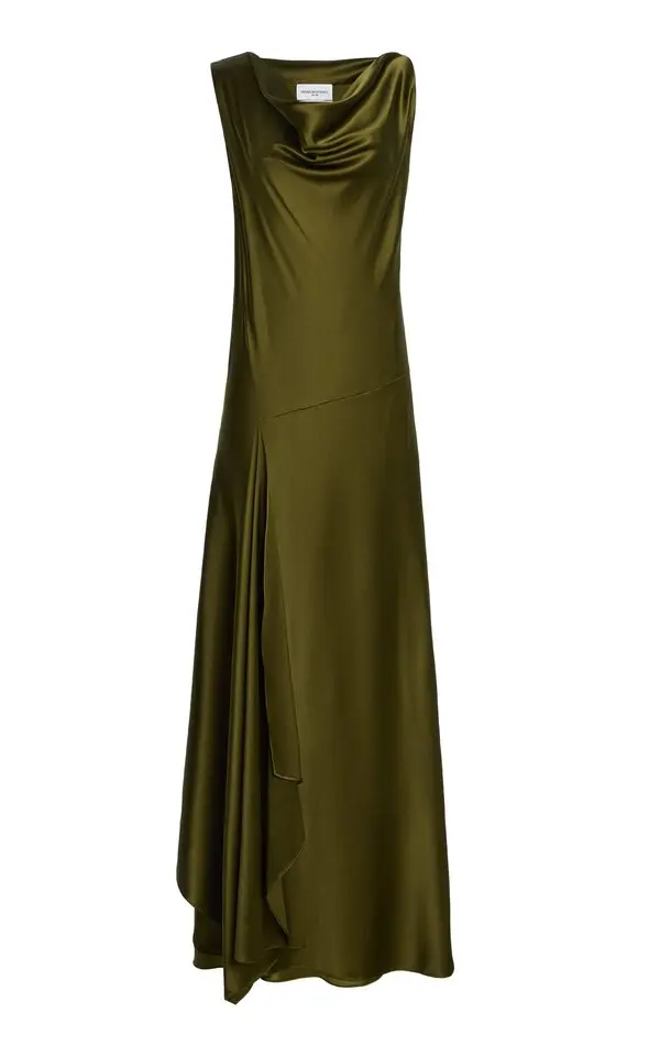 Brandon Maxwell Wynn Draped Stretch-silk Charmeuse Maxi Dress - Olive