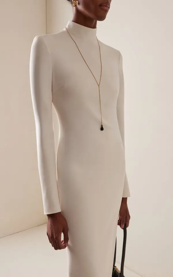 Brandon Maxwell Crosby Mock Neck Long Sleeve Gown - Ivory