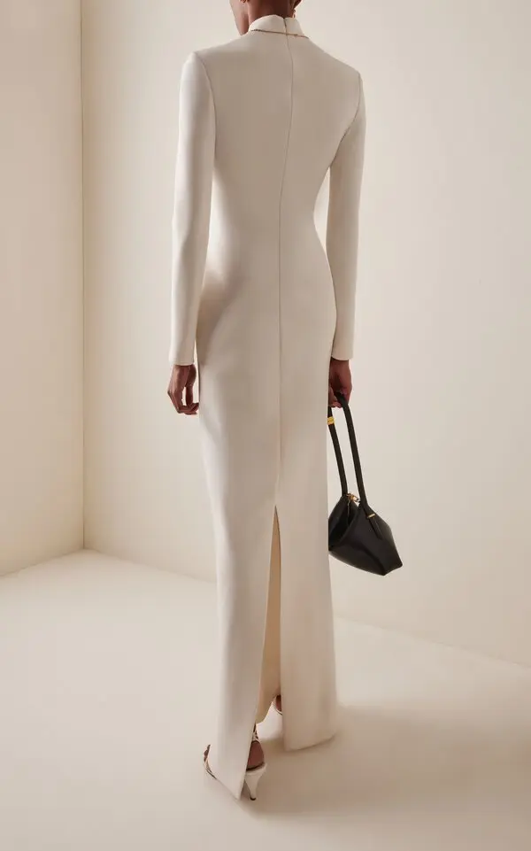 Brandon Maxwell Crosby Mock Neck Long Sleeve Gown - Ivory