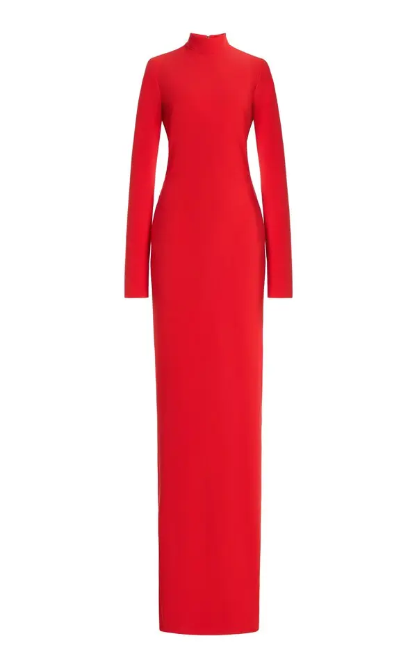 Brandon Maxwell Crosby Mock Neck Long Sleeve Gown - Red