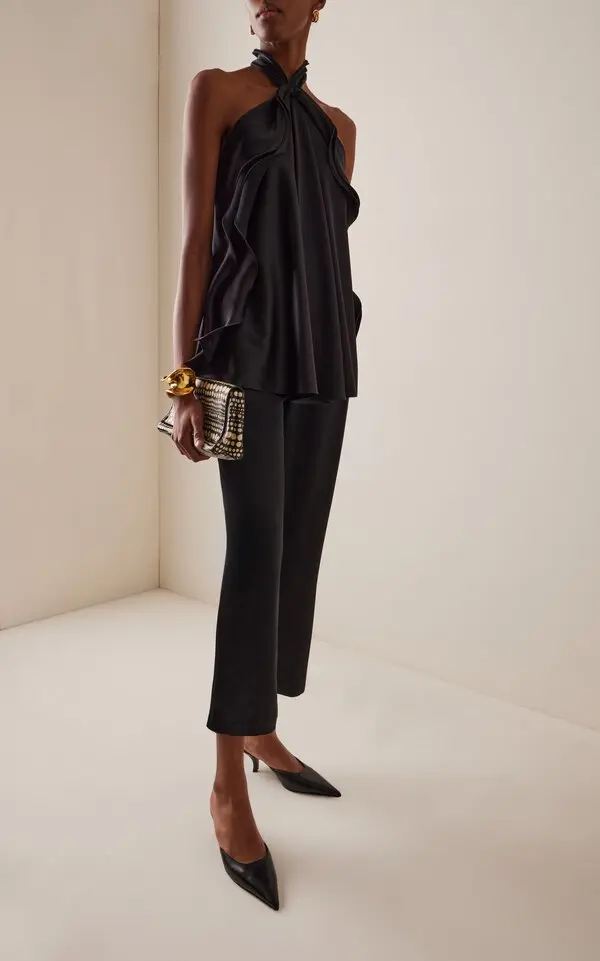 Brandon Maxwell Cress Cropped Silk Pants