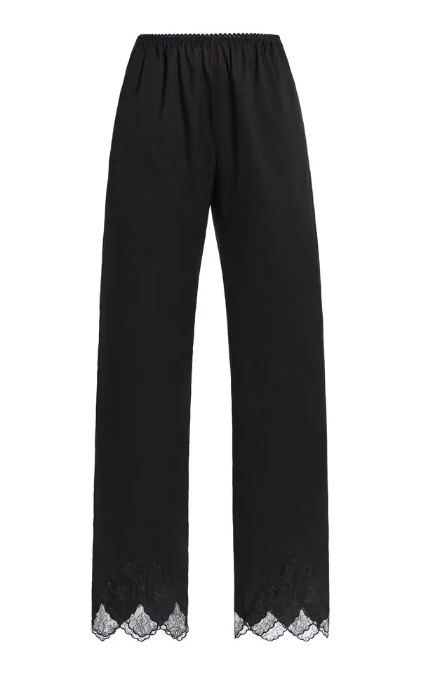 Brandon Maxwell Wilder Lace-detail Cotton Cropped Pants - Black