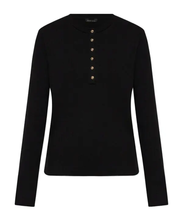ANINE BING Alessia Half-button Ribbed T-shirt