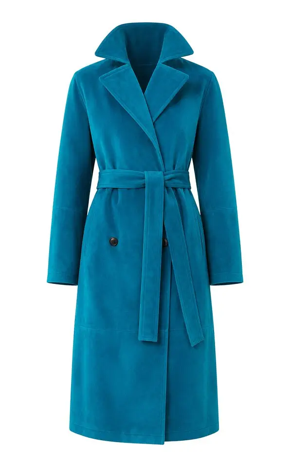 Alaïa Double-breasted Suede Trench Coat - Blue