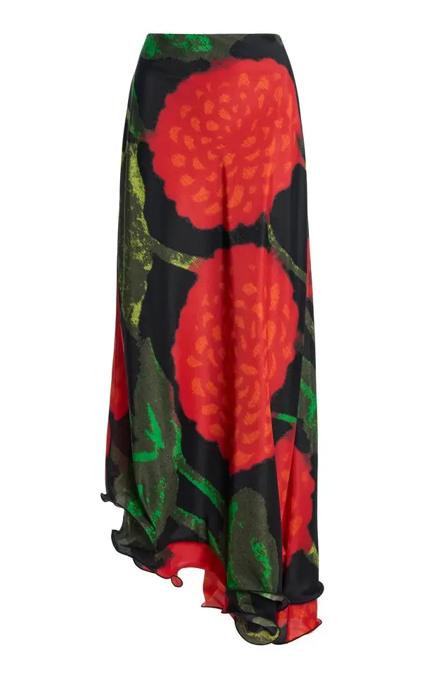 Brandon Maxwell Georgia Ripple Hem Silk Midi Skirt - Red