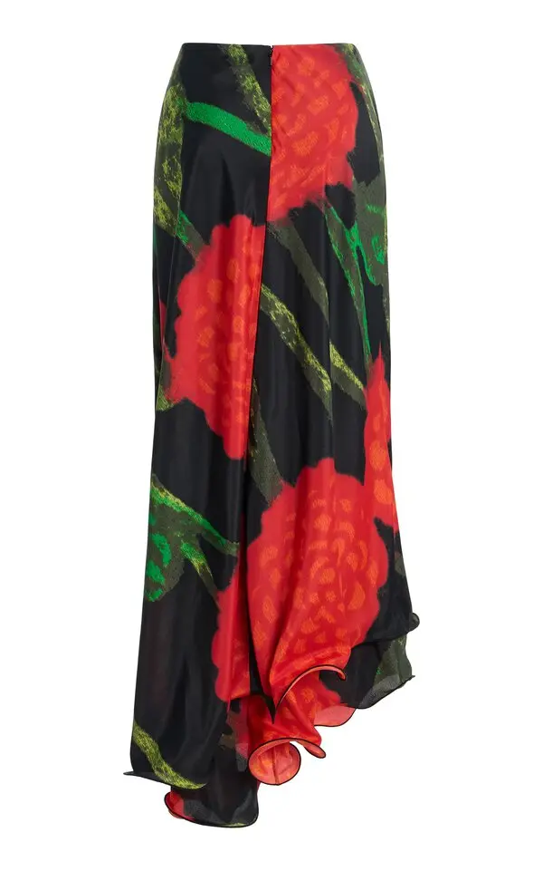 Brandon Maxwell Georgia Ripple Hem Silk Midi Skirt - Red
