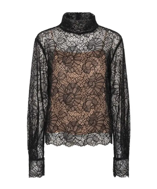 ROTATE BY BIRGER CHRISTENSEN Lace High Collar Midi Dress - Black