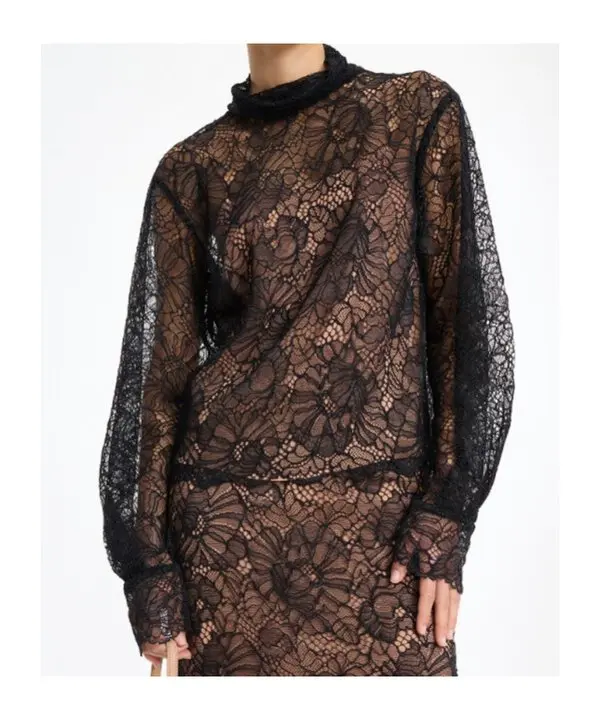 ROTATE BY BIRGER CHRISTENSEN Lace High Collar Midi Dress