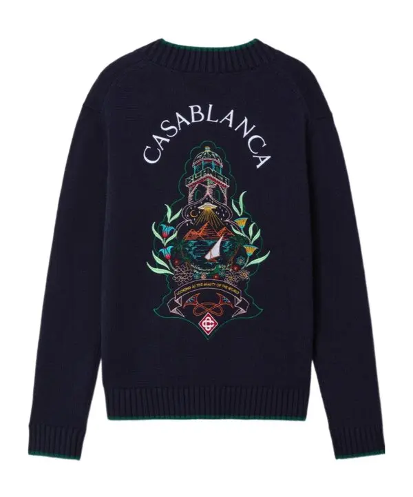 Casablanca Hotel Emblem Embroidered Wool Cardigan