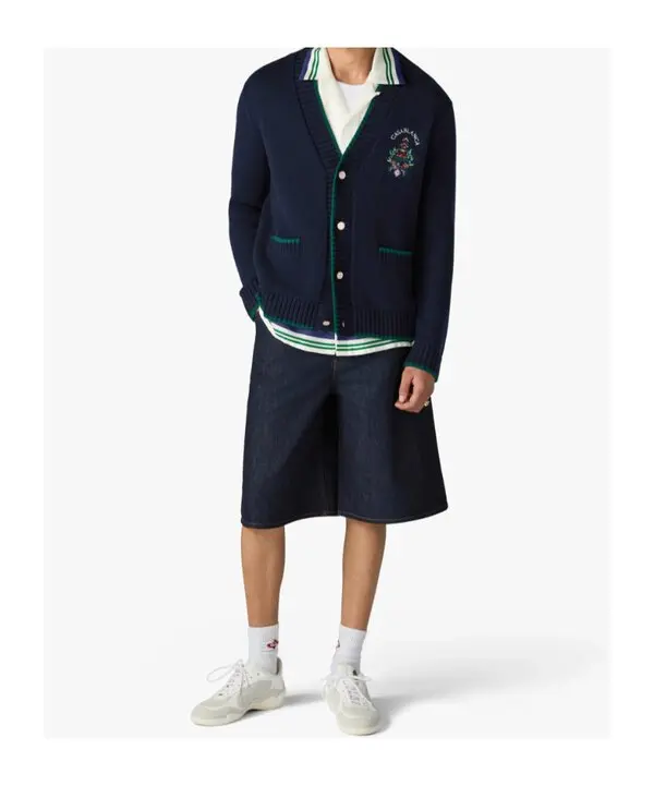 Casablanca Hotel Emblem Embroidered Wool Cardigan