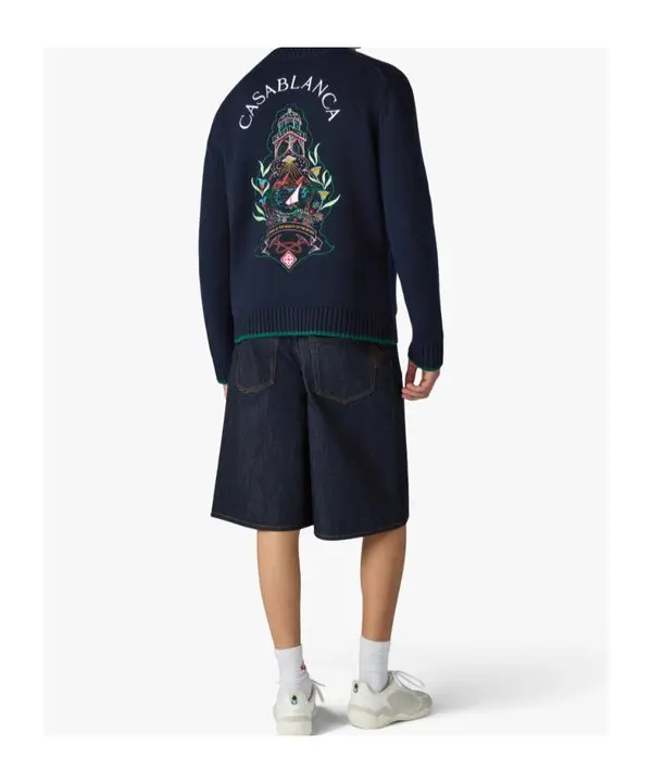 Casablanca Hotel Emblem Embroidered Wool Cardigan