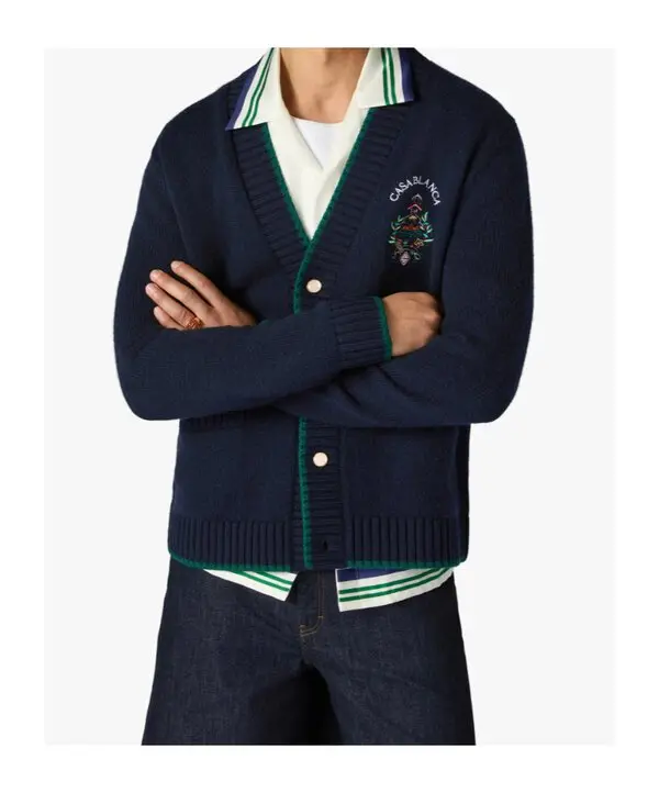 Casablanca Hotel Emblem Embroidered Wool Cardigan