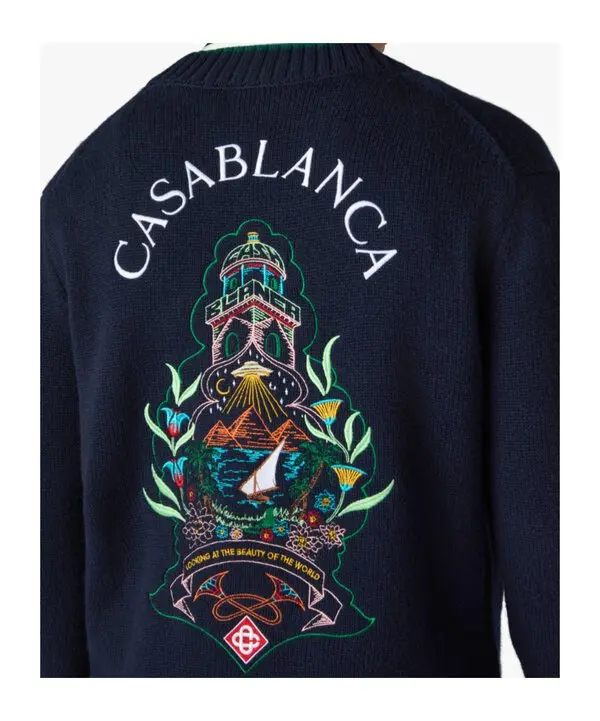 Casablanca Hotel Emblem Embroidered Wool Cardigan