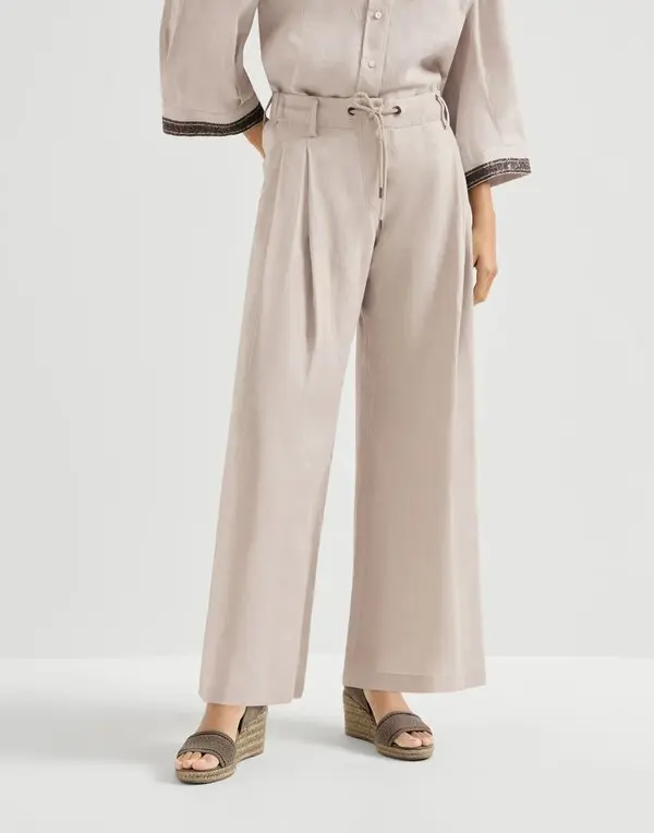 Brunello Cucinelli Linen Trousers With Drawstring And Monili