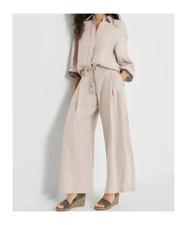 Brunello Cucinelli Linen Trousers With Drawstring And Monili