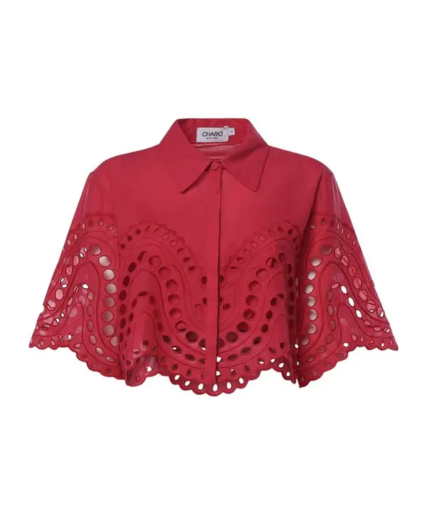 Charo Ruiz Ibiza Storm Broderie-anglaise Cropped Shirt - Fuchsia