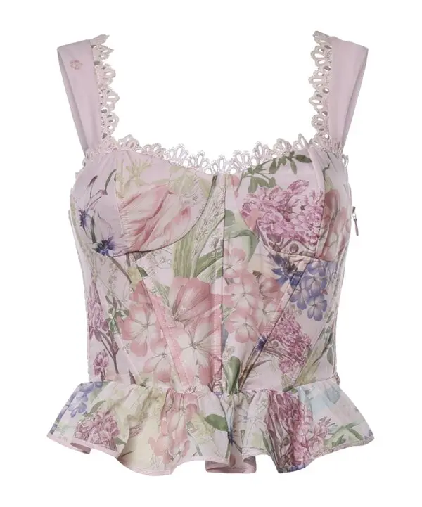 Charo Ruiz Ibiza Floret Floral-print Ruffled Top - Pink