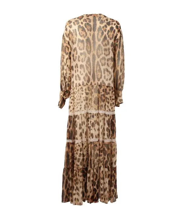 Ermanno Scervino Long Sleeve Leopard-print Lace-trimmed Maxi Dress