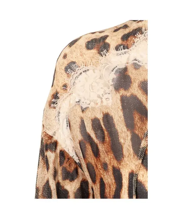 Ermanno Scervino Long Sleeve Leopard-print Lace-trimmed Maxi Dress