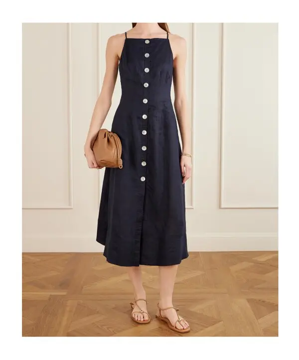 Veronica Beard Button-down Spaghetti-strap Midi Dress
