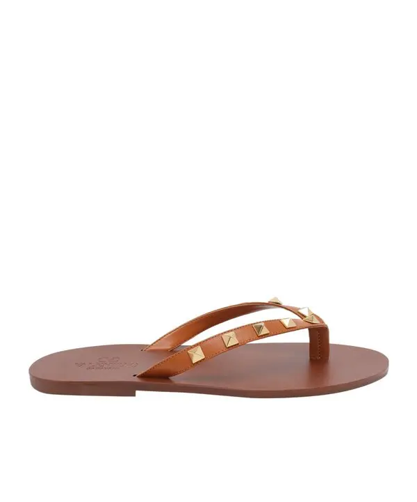 Valentino Garavani Rockstud Slip-on Flip Flops - Brown