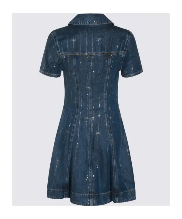 SELF-PORTRAIT Rhinestone Stripe Denim Mini Dress - Black
