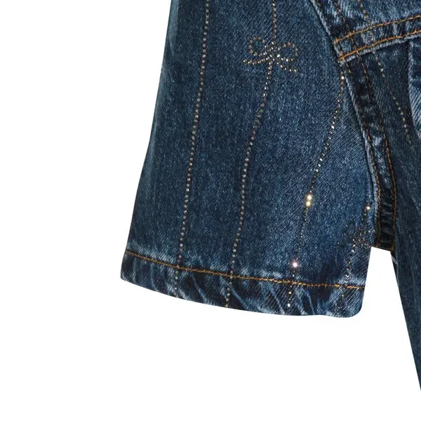 SELF-PORTRAIT Rhinestone Stripe Denim Mini Dress - No
