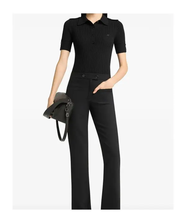 COURREGES Ribbed Knit Short-sleeved Polo Shirt With Embroidered Logo
