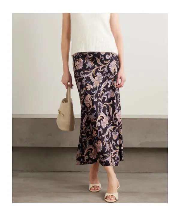 Veronica Beard Clover Paisley-print Silk-blend Charmeuse Midi Skirt - Black