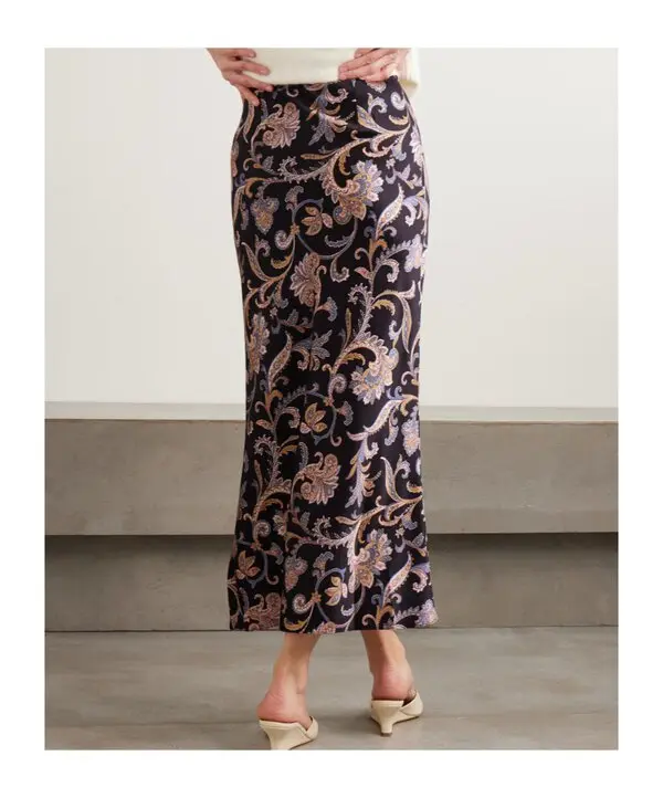 Veronica Beard Clover Paisley-print Silk-blend Charmeuse Midi Skirt - Black