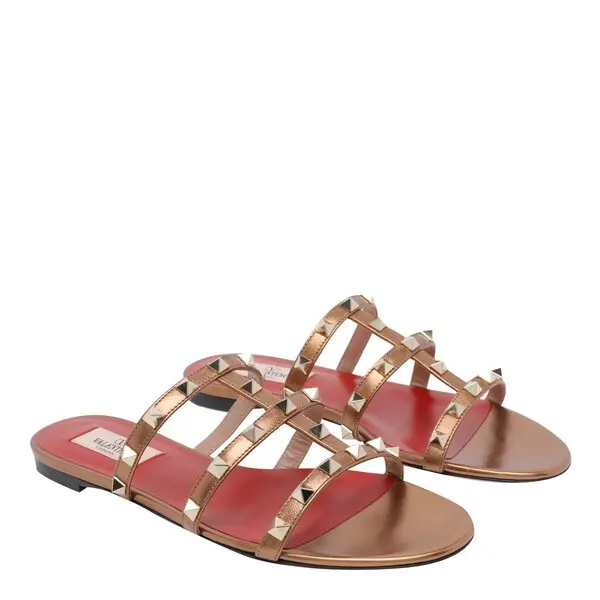 Valentino Garavani Rockstud Laminated Nappa Slide Sandals