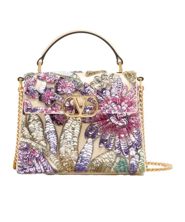 Valentino Garavani Vsling Mini Embroidered Handbag With Floral Sequins