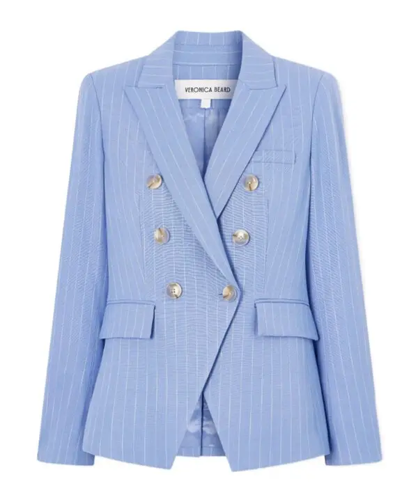 Veronica Beard Miller Double-breasted Pinstriped Woven Blazer