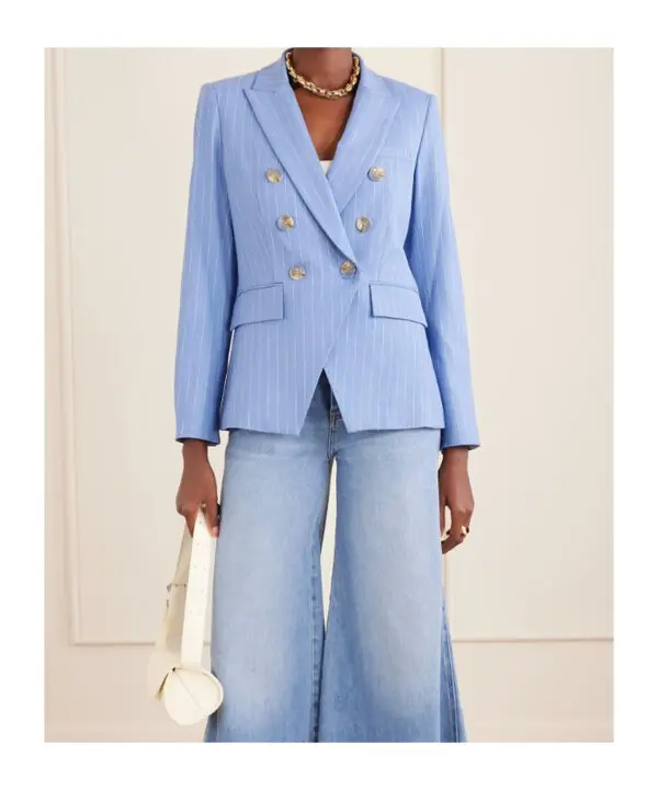 Veronica Beard Miller Double-breasted Pinstriped Woven Blazer
