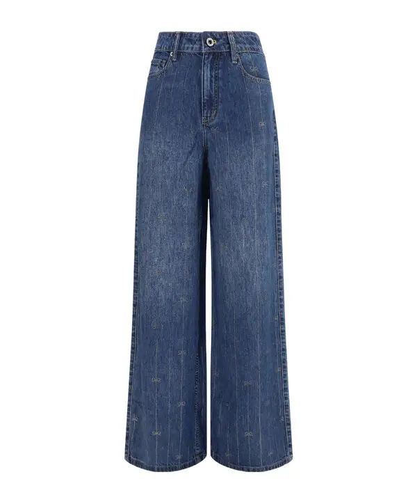 SELF-PORTRAIT Embellished Stripe Denim Jeans - No