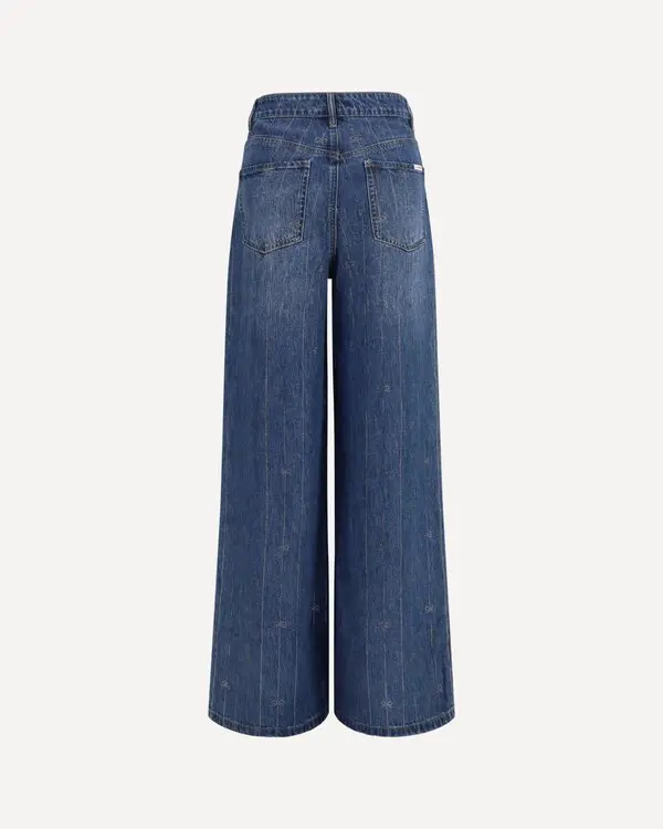 SELF-PORTRAIT Embellished Stripe Denim Jeans - No
