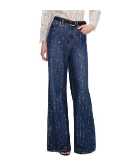SELF-PORTRAIT Embellished Stripe Denim Jeans - No