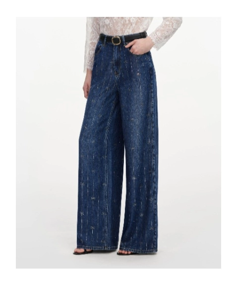 SELF-PORTRAIT Embellished Stripe Denim Jeans - No