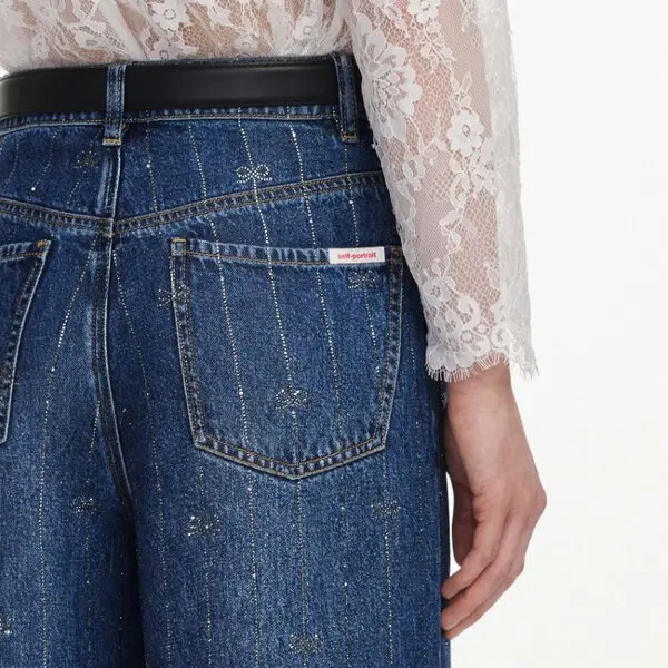 SELF-PORTRAIT Embellished Stripe Denim Jeans - No