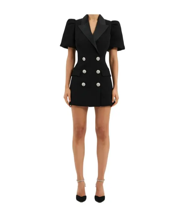 embellished wrap over a-line mini dress in black Rebecca Vallance Crystal-Embellished Puff-Sleeve - 17% Off Women's clothing size:18