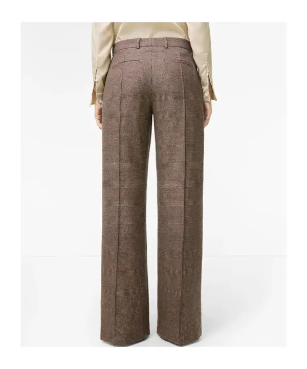 Burberry Prince Of Wales Check Wool Linen Blend Tailored Trousers