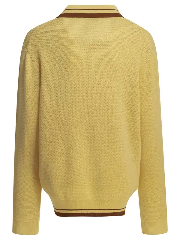 Miu Miu Cashmere V-neck Sweater With Embroidered Logo And Striped Details - Yellow