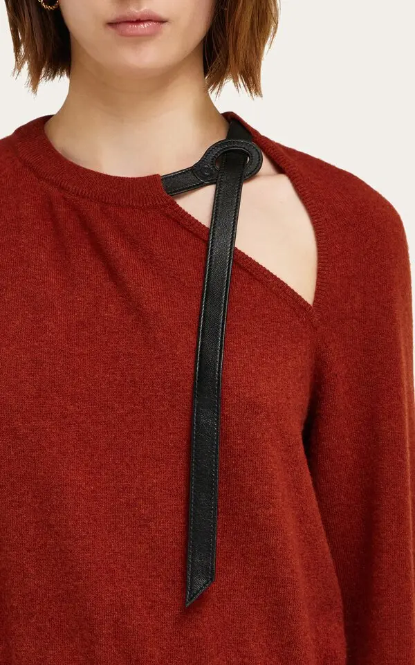 FERRAGAMO Leather-detailed Wool-cashmere Sweater