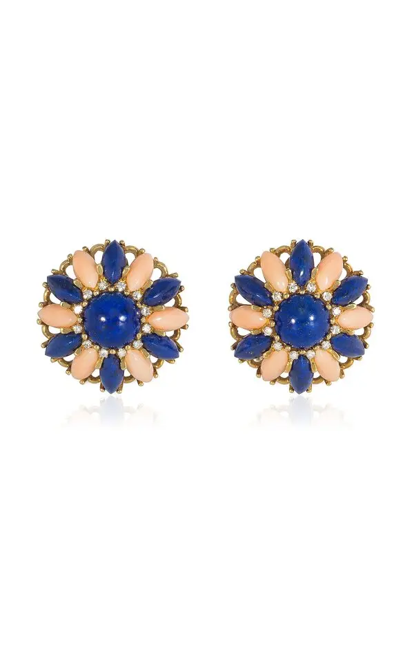 Kentshire Mid-century Italian Angel Skin Coral And Lapis Earrings - Multi