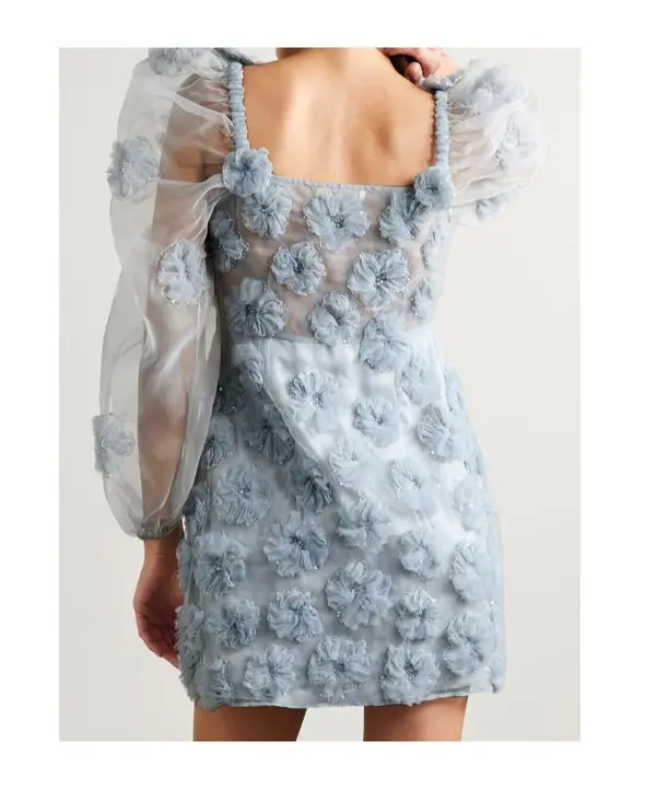 LoveShackFancy Wells Appliqued Organza Mini Dress