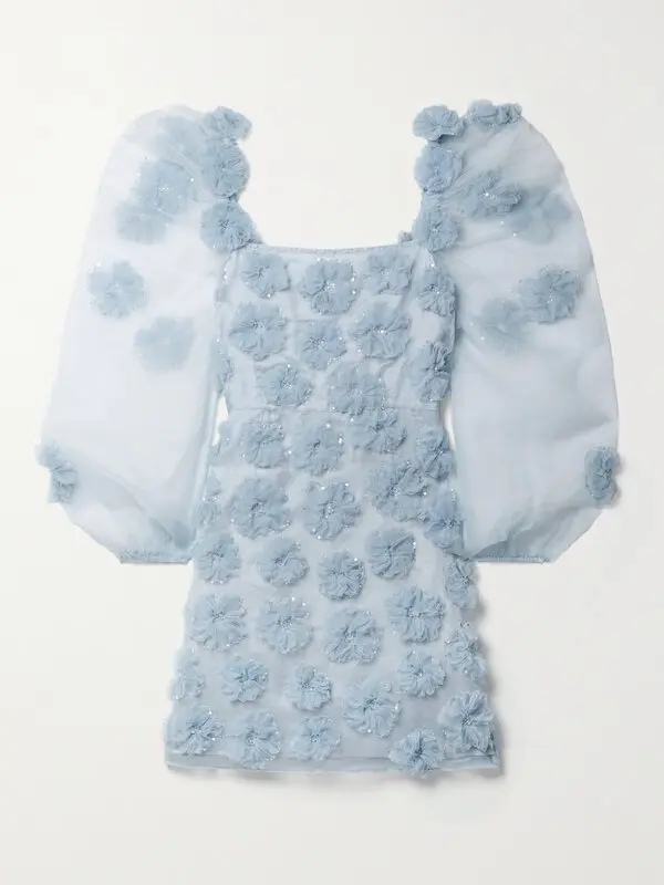 LoveShackFancy Wells Appliqued Organza Mini Dress
